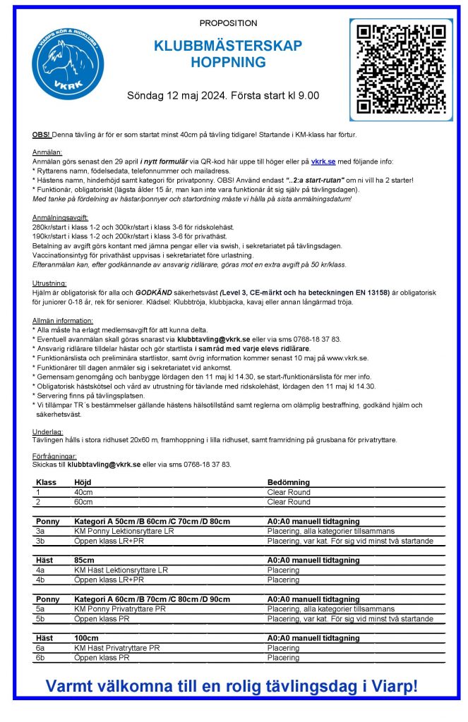 Tävlingskalender – Viarps Kör- och Ridklubb